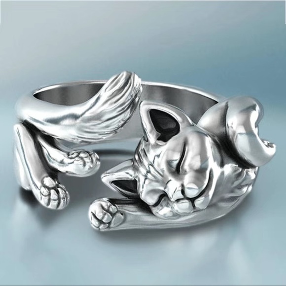 Jewelry | Nwt Silvertone Adjustable Kitty Cat Open Fashion Ring One Size Fits All | Poshmark